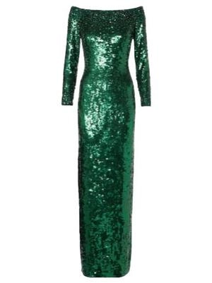 Jenny Packham Sequined Off-the-shoulder Gown - Green