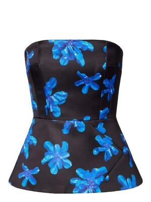 EMILIA WICKSTEAD Regan Floral Genzianella Peplum Top - Black