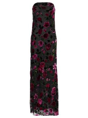 RODARTE Velvet Devoré Gown With Floral Embellishments - Black