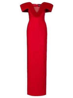David Koma Velvet-trimmed Off-shoulder Wool-blend Gown - Red
