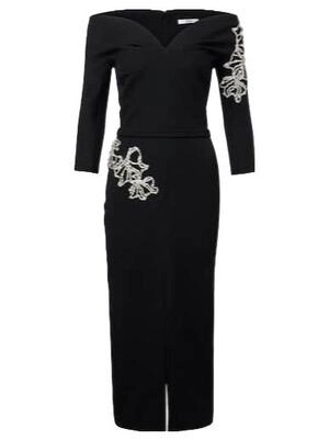 SAFIYAA LONDON Linda Crystal Embellished Off-shoulder Midi Dress - Black