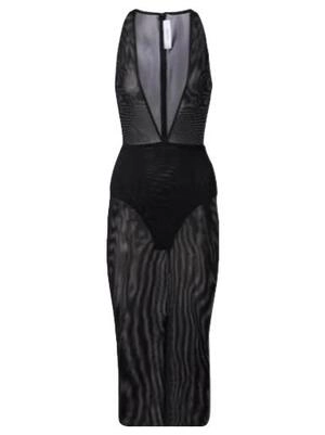 Alex Perry Sheer Plunge Neck Midi Dress - Black