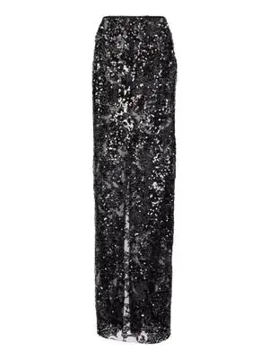 Victoria Beckham Sequined Tulle Maxi Skirt - Black