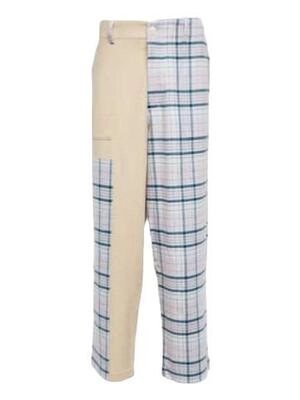 THE ELDER STATESMAN Plaid Patchwork Straight Leg Trousers - Nude