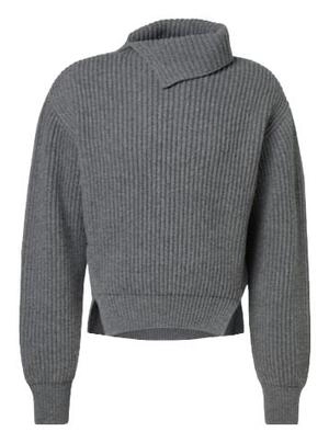 JIL SANDER Ribbed Wool Turtleneck Sweater - Gray