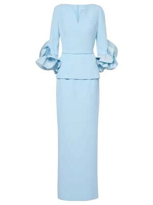 SAFIYAA LONDON Pleated Crepe Dress With Ruffled Sleeves - Blue