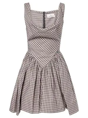VIVIENNE WESTWOOD Vivienne Westwood Mini Sunday Checked Draped Cocktail Dress Gray