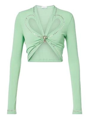 Rabanne Embellished Cutout Crop Top - Green