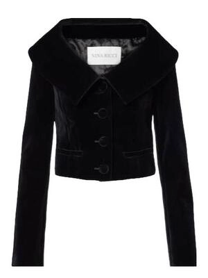 Nina Ricci Cropped Velvet Jacket With Wide Collar - Black