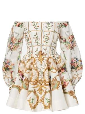 Camilla Floral Linen And Silk Bustier Dress - Nude