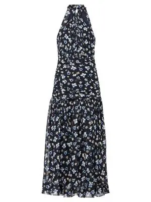 Veronica Beard Brock Halterneck Printed Silk Midi Dress - Black
