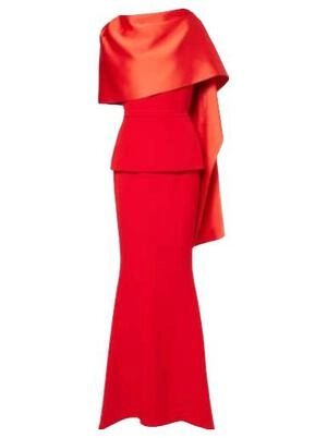 SAFIYAA LONDON Evangelina Caped Crepe Gown - Red