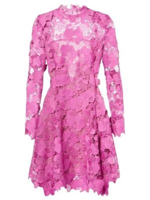 Oscar De La Renta Floral Lace Long Sleeve Minidress - Pink