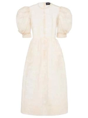 Simone Rocha Embroidered Puff Sleeve Midi Dress - White