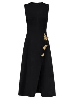 Oscar De La Renta Embellished Wool-blend Cocktail Dress - Black