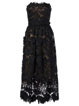 Oscar De La Renta Floral Lace Bustier Gown - Black