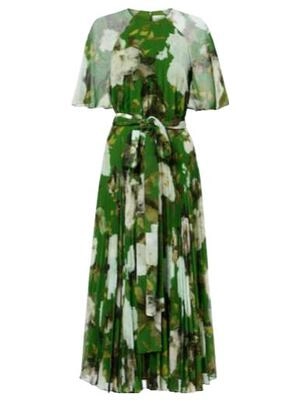 Erdem Floral Pleated Midi Dress - Green