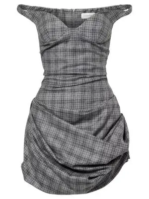 Magda Butrym Plaid Ruched Mini Dress - Gray