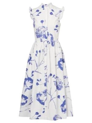 ERDEM Erdem Floral Cotton Poplin Midi Dress With Lace Cuffs