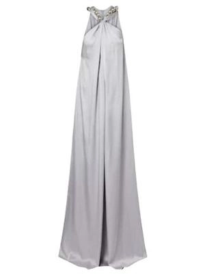 Stella McCartney Embellished Satin Halterneck Gown - Gray