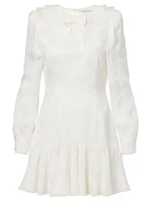 Alessandra Rich Floral Jacquard Minidress With Bow Detail - White