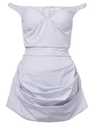Magda Butrym Striped Draped Cotton Poplin Bustier Dress - White