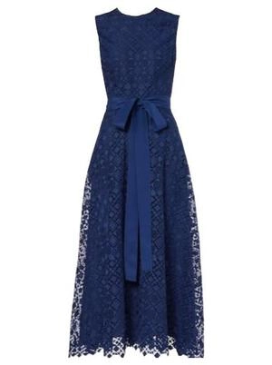 Elie Saab Macramé Midi Dress With Bow Detail - Blue