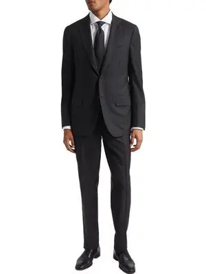 Isaia Sanita Solid Super 160s Wool Suit - Black