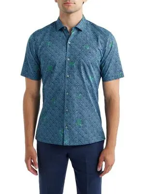 Tori Richard Chelonian Short Sleeve Cotton Button Up Shirt - Navy