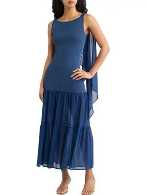 Solid & Striped The Verity Dress Maxi Length, Boatneck, Long Sleeve - Deep Canal