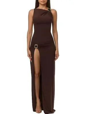 Naked Wardrobe High Slit Maxi Dress - Dark Chocolate