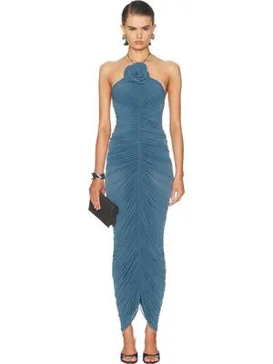 Magda Butrym Ruched Halter Maxi Dress - Blue