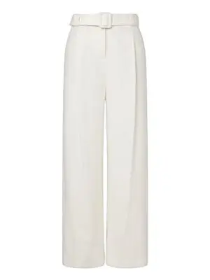Eleventy Belted Wool And Cashmere Wide-leg Pants - White