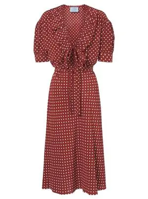 Prada Polka Dot Ruffled Silk Midi Dress - Brown