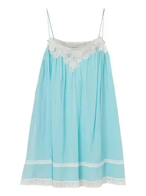 DÔEN Clemente Lace-trimmed Silk Minidress - Blue
