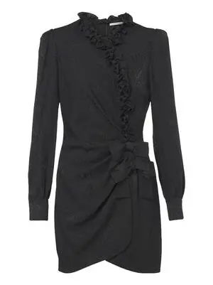 Alessandra Rich Ruffled Silk Moiré Minidress With Bow Detail - Black