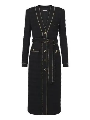 Alessandra Rich Belted Cotton-blend Bouclé Tweed Coat - Black