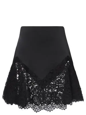 Stella McCartney Asymmetric Lace-trimmed Satin Miniskirt - Black