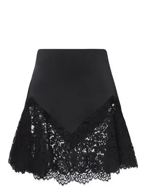Stella McCartney Asymmetric Lace-trimmed Satin Miniskirt - Black