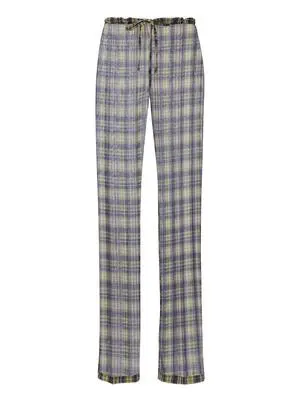 Dries Van Noten Semi-sheer Checked Wide-leg Pants - Green