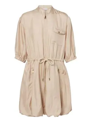Moncler Silk Zip-up Minidress - Beige