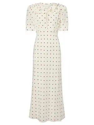 Alessandra Rich Ruffled Polka-dot Silk Midi Dress - White