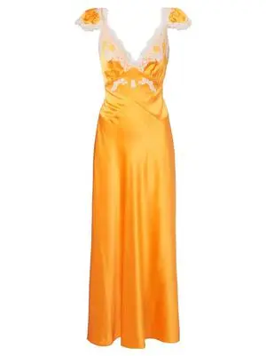 DÔEN Fiona Lace-trimmed Silk Satin Maxi Dress - Orange