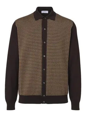 LARDINI Houndstooth Wool Cardigan - Brown