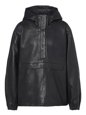 RÓHE Hooded Oversized Leather Jacket - Black