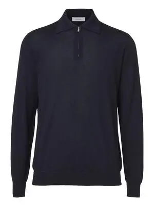 LARDINI Wool, Silk, And Cashmere Quarter Zip Polo Sweater - Blue