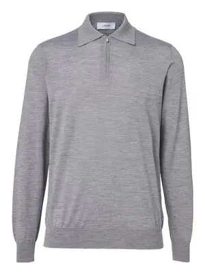 LARDINI Wool, Silk, And Cashmere Quarter Zip Polo Sweater - Grey