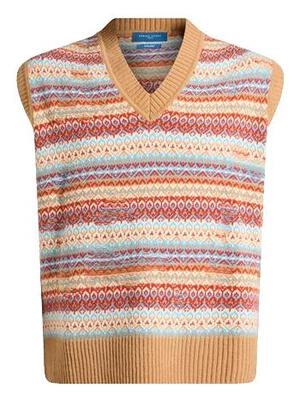 DANIELE FIESOLI Merino Wool Jacquard Sleeveless V-neck Sweater - Beige