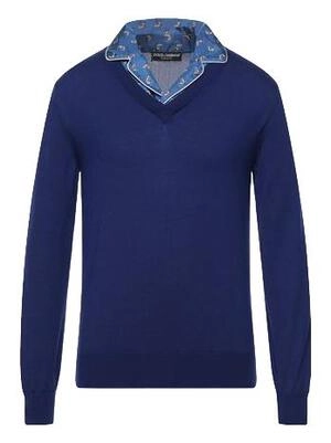 Dolce & Gabbana Cashmere And Silk Blend Sweater With Lapel Collar - Blue