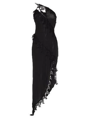 Blumarine One-shoulder Maxi Dress With Lace Trims - Black